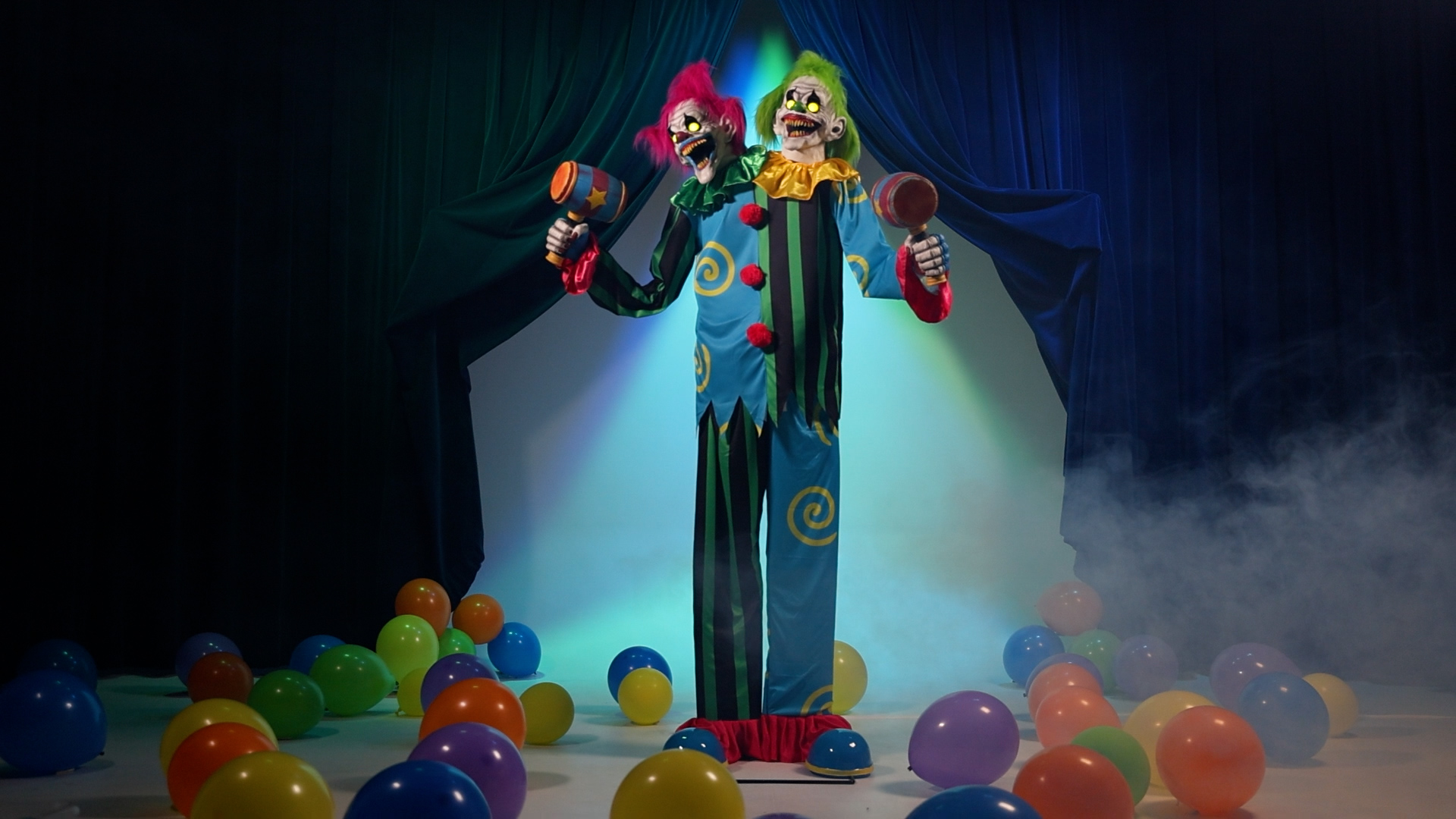 7.5FT Double Trouble Demon Clown Animated Prop | Evil Clown Decorations